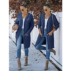 MEROKEETY Women's 2024 Winter Long Sleeve Soft Chunky Knit Sweater Open Front Cardigan Outwear Coat Navy
