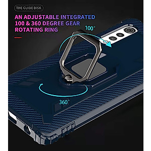 Ranyi Sony Xperia 1 II Case, Carbon Fiber Case with 360 Rotating Ring Holder Kickstand Feature Shock Absorbing Full Body Protection Soft Rubber Silicone Case for Sony Xperia 1 II 6.5" -Blue