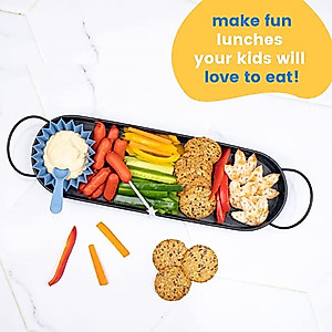 Kids Bento Lunch Box Blue Accessories Kit, BPA FREE with Lifetime Replacement Guarantee, 18 Piece Set includes Food Picks, Wrap Bands, Forks and Spoons, reusable Silicone Cups