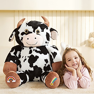 EARTHSOUND Giant Cow Stuffed Animal Plush Toy,Large Jumbo Cute Soft Toys,Big Size Huge Fluffy Plushy Oversized Fat Plushie,Gifts for Kid