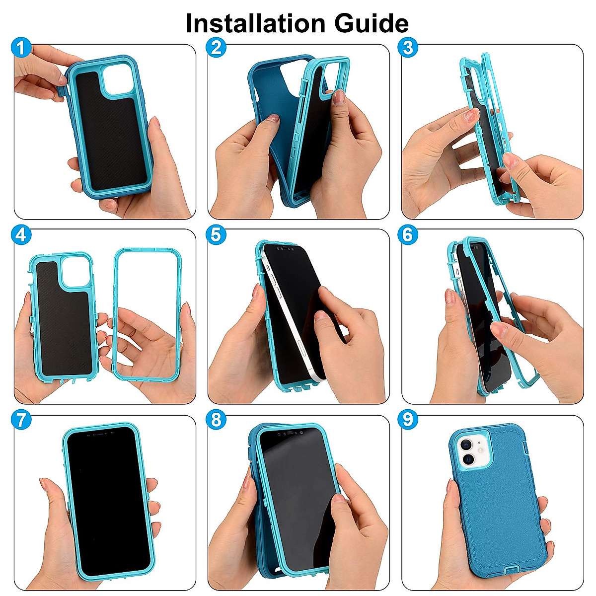 CAFEWICH Defender Case for iPhone 12 Mini, Heavy Duty 3 in 1 Shockproof Anti-Slip Drop Protective Phone Cover for iPhone 12Mini 5.4'' Display (Purple Blue)