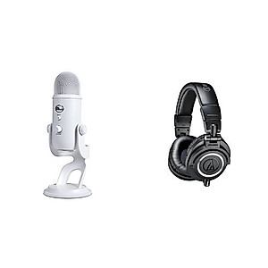 Audio-Technica ATH-M50x Professional Studio Monitor Headphones Bundle with Blue Microphones Yeti USB Microphone - Whiteout