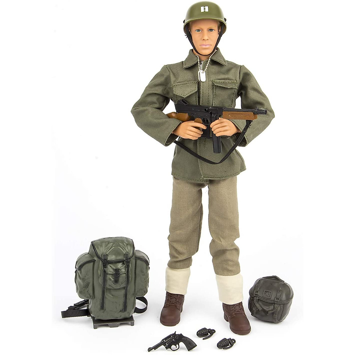 Click N' Play WWII Allies Army Infantry 12” Action Figure Plat Set with Accessories - Click N Play Military WW2 Toys