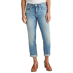 JAG Jeans Women's Petite Carter Mid Rise Girlfriend Jeans, Del Mar, 8 Petite