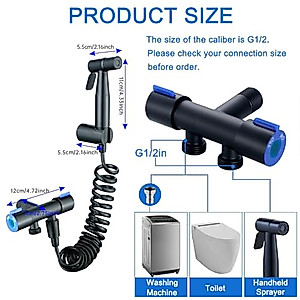 304Stainless Steel Toilet Bidet Sprayer Set with Dual Outlet Angle Valve -High-Pressure Handheld Spray Gun for Bathroom Cleaning. No Electricity Required (Black)