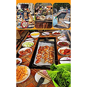 Wood Fire Pits Outdoor Outdoor Garden Barbecue Table - Wood Burning Fire Pit, Backyard Patio Table and Chair Set, Heavy-Duty BBQ Cooking Table, with 6 Chairs