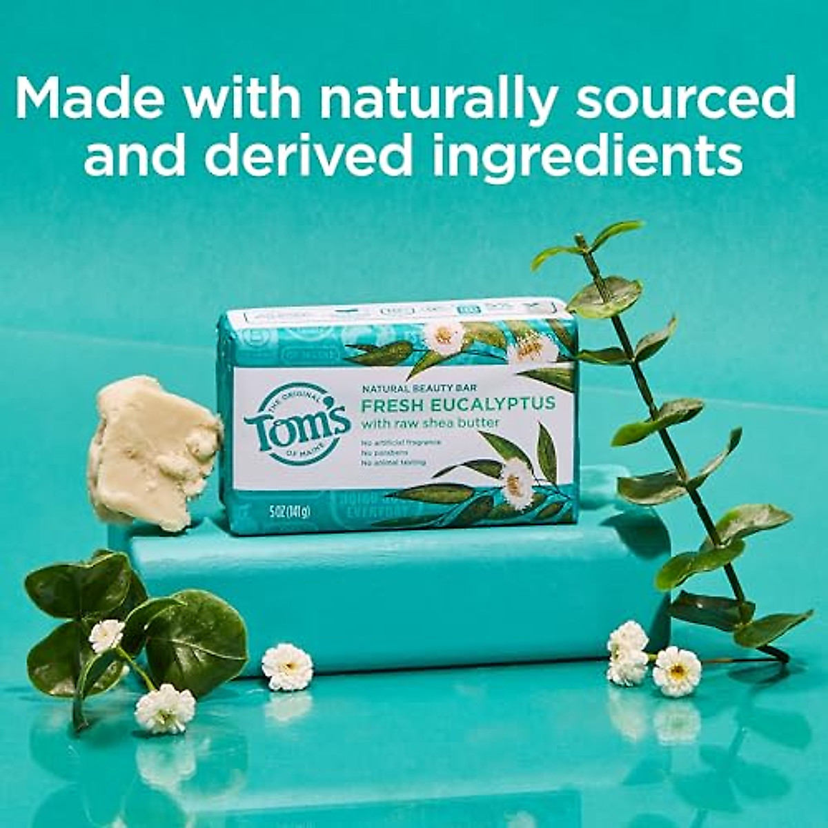 Tom's of Maine Natural Beauty Bar Soap With Raw Shea Butter, Fresh Eucalyptus, 5 oz. 6-Pack (Packaging May Vary)