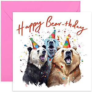 Old English Co. Bear Happy Birthday Card for Him or Her - Colourful Humorous Bear Pun Birthday Card for Men and Women - Fun 'Bear-thday' Card for Dad, Brother, Uncle | Blank Inside with Envelope