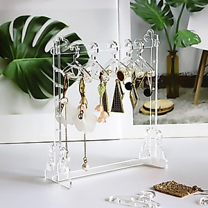 XINZHIDA Earring Holder Organizer, Earring Hanger Rack with 8 Mini Hangers, Acrylic Clothing Rack Jewelry Display Stand, Ear Studs Dangle Earrings Hanging Earring Holder, Clear