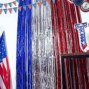 LOLStar 4th of July Decorations,Red White and Blue 3 Pack Tinsel Foil Fringe Curtains,4th of July Photo Booth Prop Streamer Backdrop for America Patriotic Party,Memorial Day,Independence Day,Labor Day