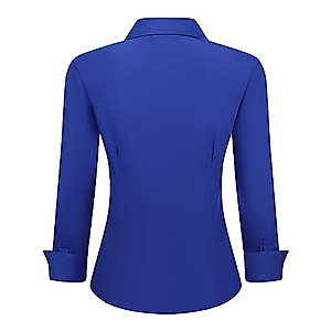Womens Button Down Shirts Long Sleeve Regular Fit Basic Simple Stretch Work Blouse Royal Blue XXL
