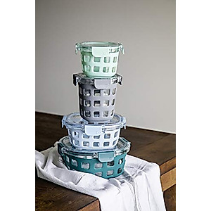 Ello Duraglass Meal Prep Container, 4 Cup- Glass Food Storage Container with Silicone Sleeve and Airtight BPA-Free Plastic Lid, Dishwasher, Microwave, and Freezer Safe, Halogen Blue