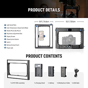 NEEWER RGB-A111 II Smartphone Video Rig with Light Kit, Support Vertical Shoot, Handheld Phone Camera Cage Stabilizer with Cold Shoes/Shutter/Battery, 17 Scenes RGB Ring Light 2500K-10000K CRI97+