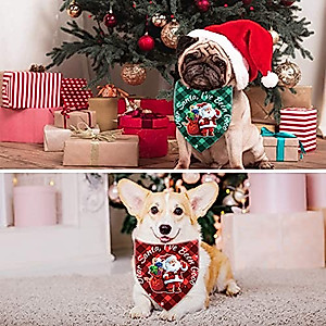 2 Pack Christmas Dog Bandanas, Classic Buffalo Plaid Pets Scarf Triangle Bibs Kerchief with Santa Pattern, Dog Christmas Costume Accessories for Small Medium Large Dogs (27.56" *18.9" *18.9")