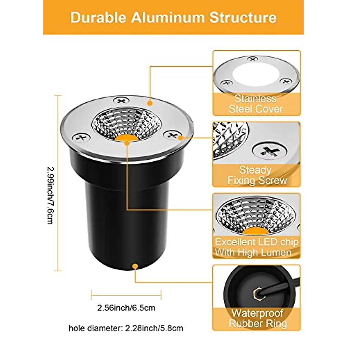 ZUCKEO Low Voltage Landscape Lights LED Well Lights 3W 12V-24V in Ground Lights IP67 Waterproof Low Voltage Landscape Lighting Flood Driveway Deck Step Garden Lights Outdoor (8 Pack Warm White)