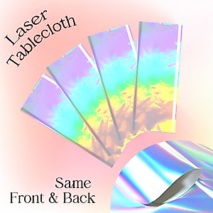 2 pcs Iridescence Holographic Foil Tablecloth 54*72 inch Laser Shiny Plastic Birthday Party Table Cloths Waterproof Table Cover for Christmas Wedding Bridal Shower Anniversary Party Supplies