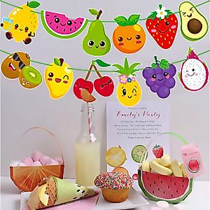 Fruit Theme Birthday Party Decorations Twotti Frutti Party Banner Cute Fruit with Smiling Face Patterns Garland for Summer Fruit Birthday Party Baby Shower Supplies