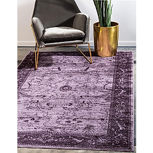 Unique Loom La Jolla Collection Farmhouse, Contemporary, Botanical, Traditional, Vintage Area Rug, 4 x 6 ft, Violet/Dark Purple