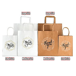 OSpecks Medium Size 8x4.75x10 inch Paper Bags, 50 Count, Thank You Gift Bags Bulk with Handle (No Bow or Ribbon), Brown Kraft Paper Bags for Retail Shopping, Wedding, Goodies, Merchandise for Customers or Guests