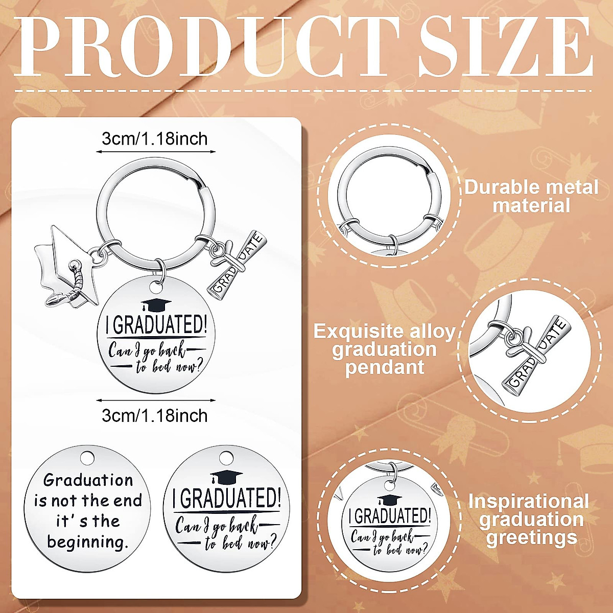 Cunno 12 Pcs Graduation Gifts Keychain 6 Pcs Graduation Key Chains Class of 2024 and 6 Pcs Inspirational Cards Grad Gift for Seniors 2024 High School College Student