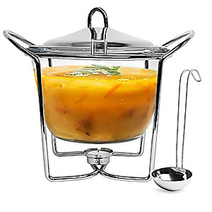 Galashield Stainless Steel with Glass Dish Buffet Server Food Warmer Chafing with Ladle for Soup (4-Quart Capacity)