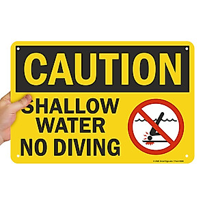 SmartSign 12 x 18 inch “Caution - Shallow Water, No Diving” Sign With Graphic, Digitally Printed, 55 mil HDPE Plastic, Multicolor, Made in USA