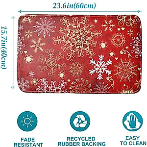 Christmas Kitchen Rugs Home Decor Luxurious Gold White Snowflakes Soft Kitchen Mats Bathroom Floor Mats Non Slip Washable Carpet 24'' X 16''