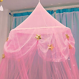 LokSuntec Bed Canopies for Girls Glow in The Dark Stars and Moon Princess Mosquito Net Crib Hanging Tent Bedroom Decoration for Kids Teen Girls Pink