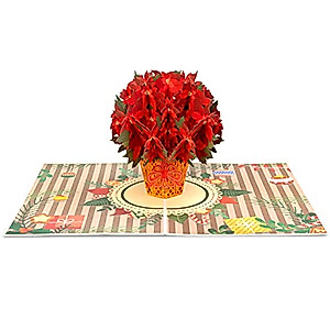 Paper Love 3D Pop Up Christmas Cards, Poinsettias Plant, 3D Popup Greeting Cards, Gift For Christmas or Holidays, 5" x 7" Cover - Includes Envelope and Note Tag