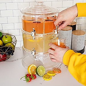 Mind Reader Beverage Dispenser with Ice Bottom 2 Tier 4 Section Stackable Holder with Lids, 10.15″ L x 10.15″ W x 13.75″ H, Clear