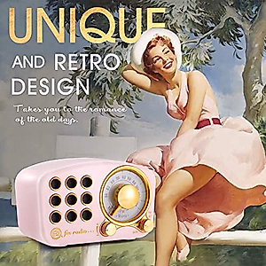 Retro Bluetooth Speaker, Vintage Radio-Greadio FM Radio with Old Fashioned Classic Style,Strong Bass Enhancement,Loud Volume,Bluetooth 4.2 Wireless Connection,TF Card and MP3 Player (Blue+Pink+Walnut)