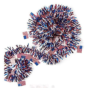 Patriotic Tri-Color Tinsel Garland w/Flag Accents: 9 feet