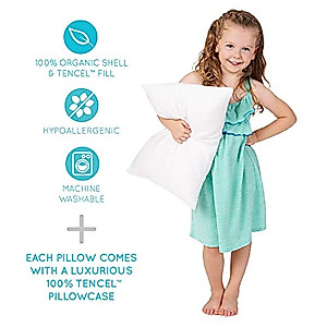 PUREgrace Organic Cotton Toddler Pillow with Pillowcase Natural GOTS Certified - Sensitive Skin Friendly - 100% Eucalyptus Tencel
