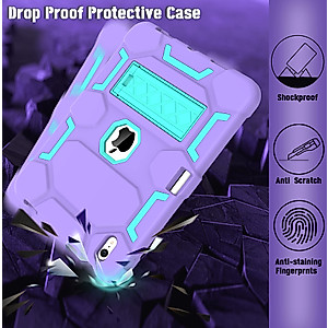 CCMAO for iPad 10th Generation Case 10.9 Inch 2022, iPad 10 Case with Kickstand & Pencil Holder, Heavy Duty Shockproof Hybrid Three Layer Protective Cover for Girls Women, Purple+Green