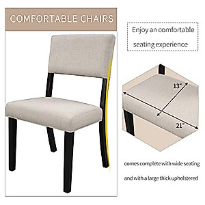 FANYE 5 Pieces Sets with Wooden Round Table Bring Bottom Shelf and 4 Linen Upholstered Chairs with Back Cushion for Home Breakfast, Lunch & Dinner Kitchen & Dining Room Furniture, Espresso+Beige