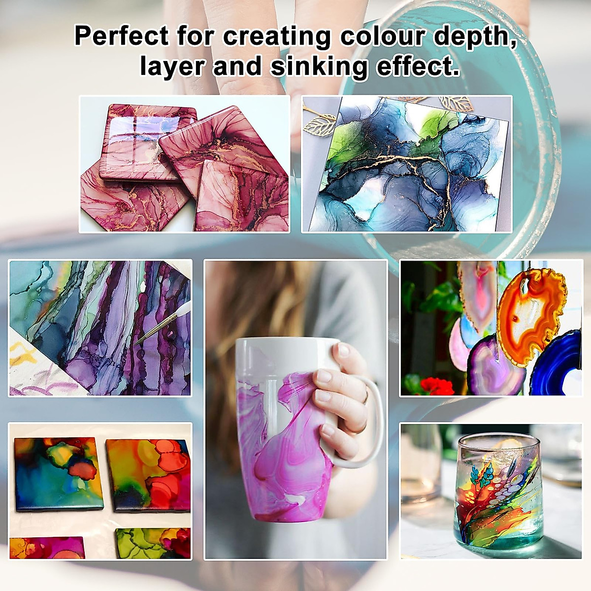 Alcohol Ink Set - 24 Vivid Colors, Concentrated Alcohol-Based Ink, Epoxy Resin Paint with Metallic Color Dye for Resin Coasters, Acrylic Painting, Tumbler Making,10ml Each