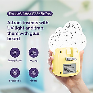 Aspectek Sticky Fly Insect Trap for Indoor, Plug-in Blue Light Bug Trap, Odorless, Noiseless, Chemicaless, with 12 Packs of Sticky Glue Pads, Yellow (2 Pack)