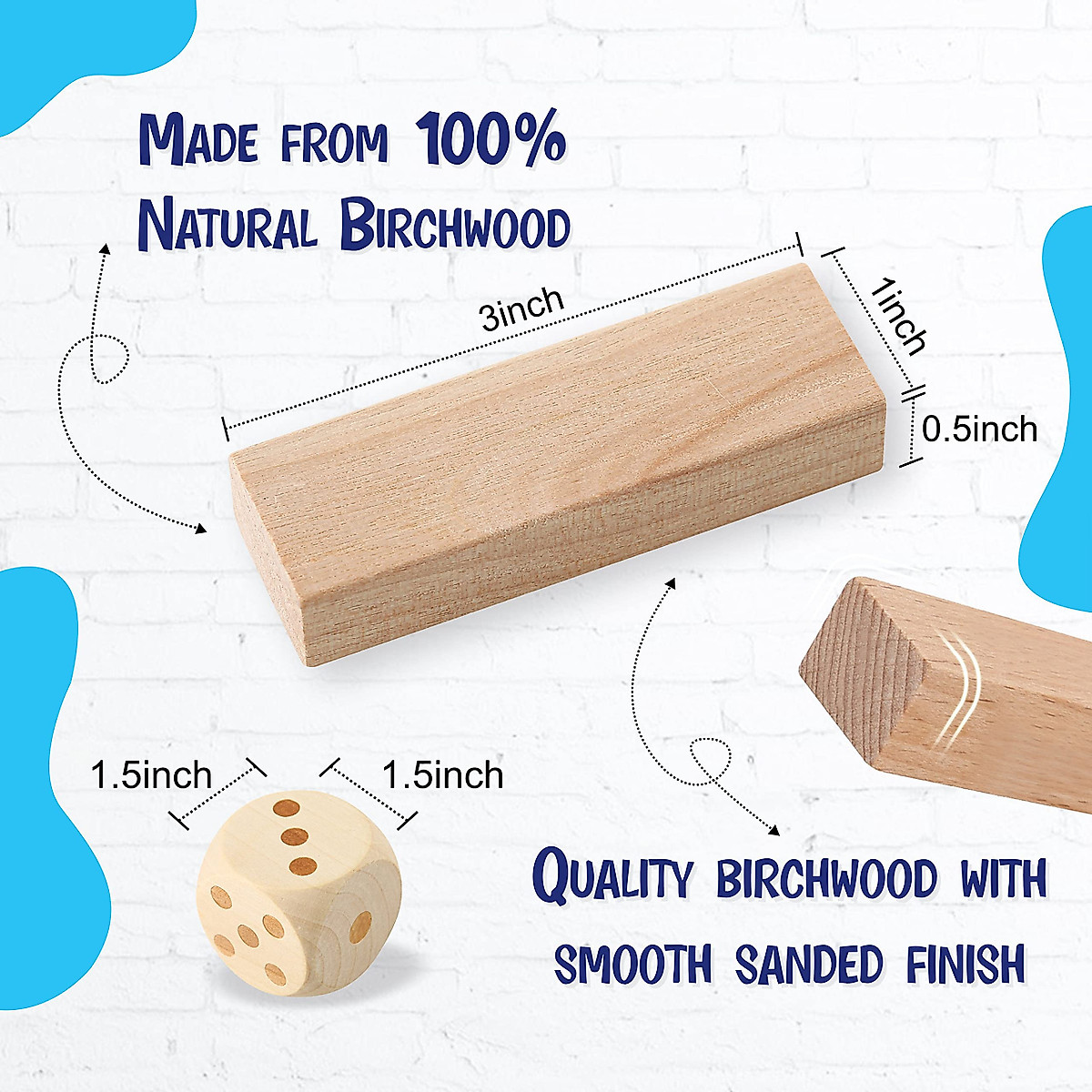 BETTERLINE Wooden Tower Stacking Blocks Drinking Game - 48 Pieces - Tumbling Tower for Adults - Friends Party Game, Bachelor Party, Bachelorette Party (48 Pieces)