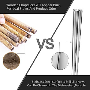 Poipoico Metal Chopsticks Reusable Stainless Steel Chopsticks Dishwasher Safe, Square,Laser Non-Slip Reusable Chop Sticks Metal For Food&Cooking All In A Gift Box(Black & 5 Pairs)