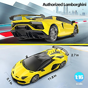 Remote Control Car for Lamborghini, Officially Licensed 1:16 Scale Lambo Hobby Rc Cars with Headlight, 2.4GHz Race Car for Boy Girl 4-12 Years Old, 12Km/h Vehicle Toy for Kids, Birthday Gift