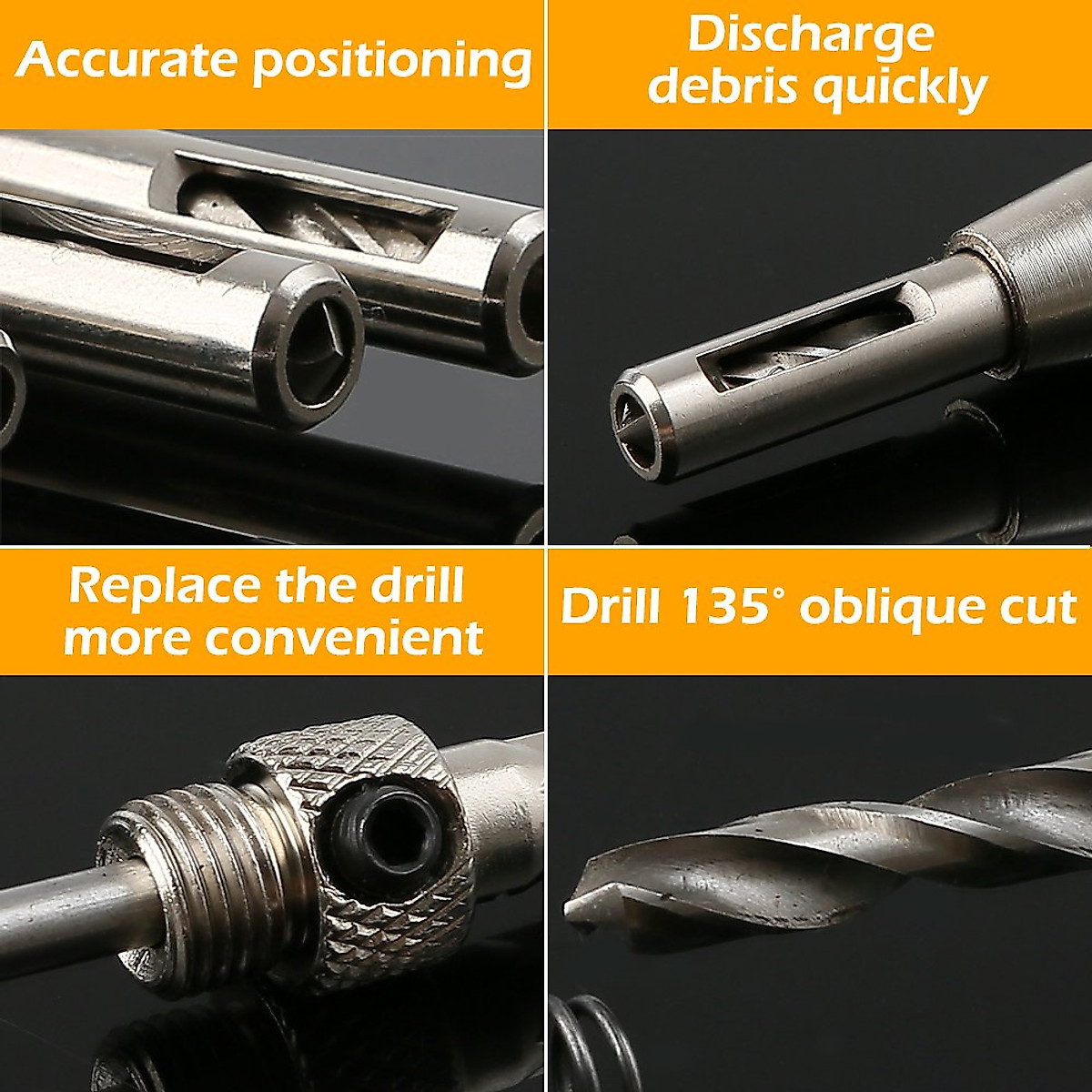 AFUNTA 8 pcs Center Drill Bit Set,Self Centering Hinge Tapper Core Hole Puncher Woodworking Tools for Cabinet Door 5/64'' 7/64'' 9/64'' 11/64'' 13/64'' 5mm 1/4'' with 1 pcs Hex key