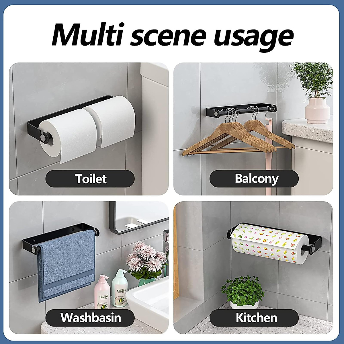 Paper Towel Holder, Aheucndg Wall Mount Paper Towel Holder, for Kitchen or Bathroom Self-Adhesive or Drill Mounting Paper Roll Holder (1Pack)