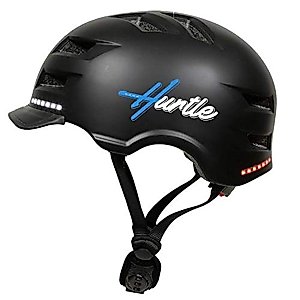 Hurtle Bluetooth Smart Skate Helmet - Rechargeable Helmet with Wireless Turn Signal and LED Warning Lights, Includes Remote Control, Large Size (Black) (HURSHL18)