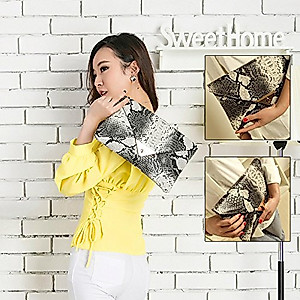 CLARA Women Fashion Snakeskin Pattern Clutch Handbag Envelope Bag Chain Shoulder Bag Evening Party Bag