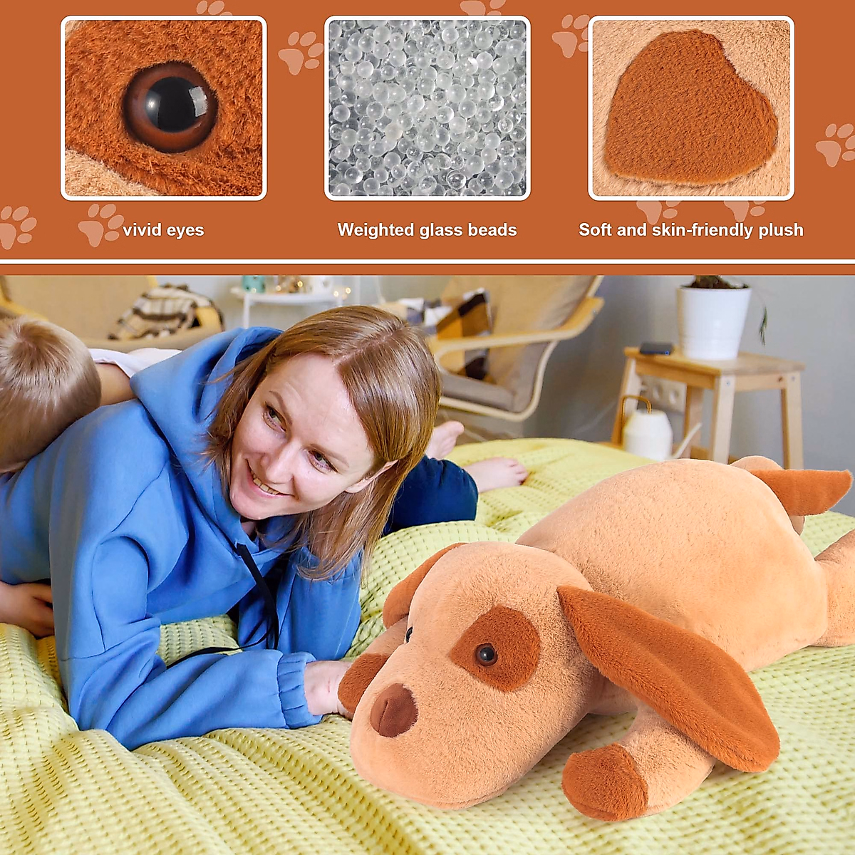 Large Dog Weighted Plush, 27 inch 5 lbs Dog Weighted Stuffed Animals for Kids Girls Adults Birthday Gift, Cute Charlie Dog Plush Toy Pillow Party Decorations