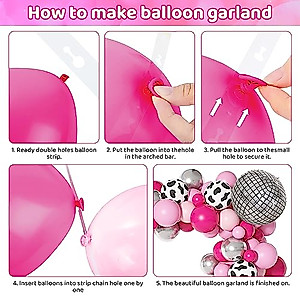 Amandir 113Pcs Western Cowgirl Birthday Party Decorations, Retro Horse Rodeo Party Supplies Backdrop for Girls Hot Pink Silver Balloon Garland Arch Kit Birthday Banner Horse Garland Cake Toppers