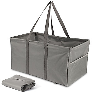 Collapsible Reusable Grocery Bags, Foldable Shopping Tote Bags with Handles, Large Utility Tote Bag with Handy Pockets, Sturdy Grocery Basket for Kitchen, Shopping, Laundry, Travel, Campout Grey