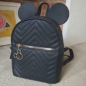 YNC Disney Mickey Mouse 3D Character Ears Faux Leather Mini Backpack Purse Zippered Black 11inch