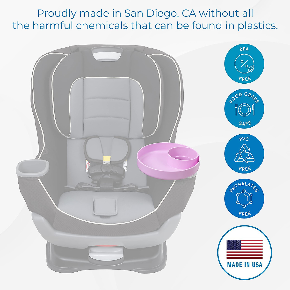 Travel Tray Round, USA Made Easily Convert Your existing Cup Holder to a Tray and Cup Holder for use in a Car Seat, Booster, Stroller, Golf Cart and Anywhere You Have a Cup Holder! - Lavender