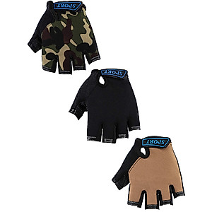 3 Pairs Kids Half Finger Gloves Sport Gloves Non-Slip Gel Gloves for Children Cycling Riding Biking (Cool, 3-5 Years)